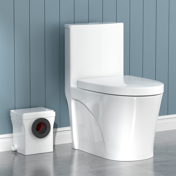 SUPERFLO One-Piece Upflush Toilet With 600W Macerator Pump, Space-Saving Macerating Toilet ...